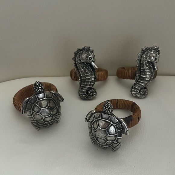 Dining | Silver And Rattan Napkin Rings Seahorse And Turtle Set Of Four ...